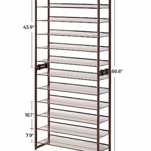 SONGMICS Shoe Rack, 12-Tier Tall Metal Shoe Storage Organizer for Closet, Entryway, Garage, Set of 2 6-Tier Big Stackable Shoes Rack Shelf, Adjustable Feet, Slanted Shelves, Holds 48-60 Pairs, Bronze