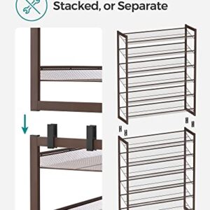 SONGMICS Shoe Rack, 12-Tier Tall Metal Shoe Storage Organizer for Closet, Entryway, Garage, Set of 2 6-Tier Big Stackable Shoes Rack Shelf, Adjustable Feet, Slanted Shelves, Holds 48-60 Pairs, Bronze