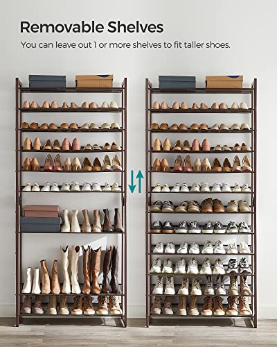 SONGMICS Shoe Rack, 12-Tier Tall Metal Shoe Storage Organizer for Closet, Entryway, Garage, Set of 2 6-Tier Big Stackable Shoes Rack Shelf, Adjustable Feet, Slanted Shelves, Holds 48-60 Pairs, Bronze