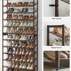 SONGMICS Shoe Rack, 12-Tier Tall Metal Shoe Storage Organizer for Closet, Entryway, Garage, Set of 2 6-Tier Big Stackable Shoes Rack Shelf, Adjustable Feet, Slanted Shelves, Holds 48-60 Pairs, Bronze