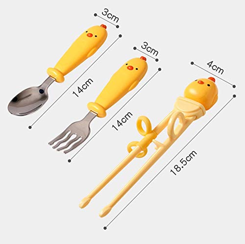 Goryeo Baby Toddler Utensils Stainless Steel Kids Silverware Set with Kids Training Chopsticks and Baby Spoon and Fork for Self Feeding Learning with Case (3PCS)(Brown)