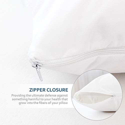 Waterproof Pillow Protector Standard Size Zippered 4 Pack 20 x 26 inch White Pillow Protector Feather Proof Pillow Covers Encasement Pillow Case White