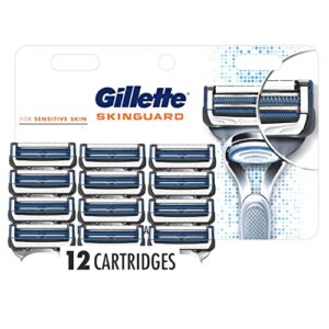 gillette skinguard mens razor blade refills, 12 count, designed for men with skin irritation