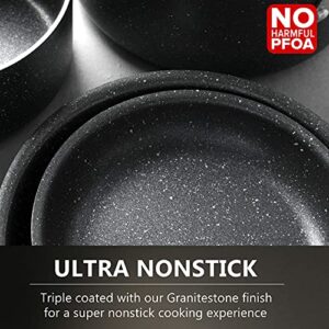 Granitestone Original Stack Master 10 Piece Cookware Set, Triple Layer Nonstick Granite Stone with Diamond infused Coating, Dishwasher Oven Safe, Non-Toxic Pots and Pans, Large, Black