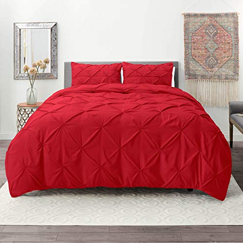 Nestl Red Duvet Cover King Size - Pintuck King Duvet Cover Set, 3 Piece Double Brushed Duvet Cover with Button Closure, 1 Pinch Pleated King Size Duvet Cover 104x90 inches and 2 Pillow Shams