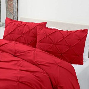 Nestl Red Duvet Cover King Size - Pintuck King Duvet Cover Set, 3 Piece Double Brushed Duvet Cover with Button Closure, 1 Pinch Pleated King Size Duvet Cover 104x90 inches and 2 Pillow Shams