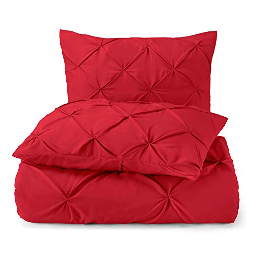 Nestl Red Duvet Cover King Size - Pintuck King Duvet Cover Set, 3 Piece Double Brushed Duvet Cover with Button Closure, 1 Pinch Pleated King Size Duvet Cover 104x90 inches and 2 Pillow Shams