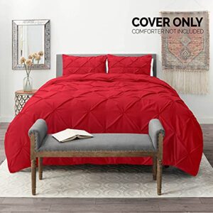 Nestl Red Duvet Cover King Size - Pintuck King Duvet Cover Set, 3 Piece Double Brushed Duvet Cover with Button Closure, 1 Pinch Pleated King Size Duvet Cover 104x90 inches and 2 Pillow Shams