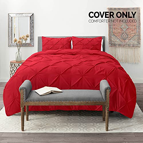 Nestl Red Duvet Cover King Size - Pintuck King Duvet Cover Set, 3 Piece Double Brushed Duvet Cover with Button Closure, 1 Pinch Pleated King Size Duvet Cover 104x90 inches and 2 Pillow Shams