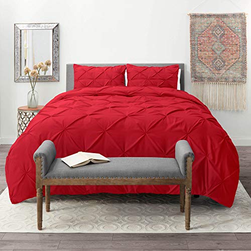 Nestl Red Duvet Cover King Size - Pintuck King Duvet Cover Set, 3 Piece Double Brushed Duvet Cover with Button Closure, 1 Pinch Pleated King Size Duvet Cover 104x90 inches and 2 Pillow Shams