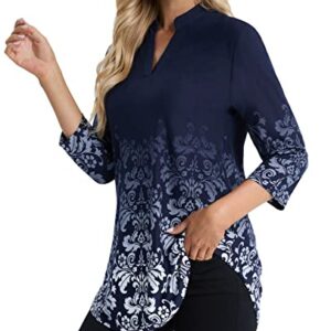 BAISHENGGT Womens Tunic Shirts 3/4 Sleeve Tops Blouses XX-Large Blue Floral