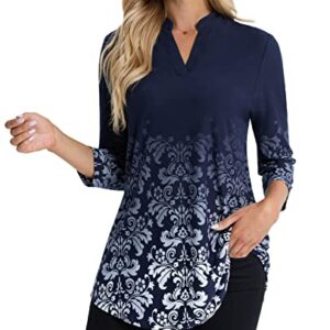 BAISHENGGT Womens Tunic Shirts 3/4 Sleeve Tops Blouses XX-Large Blue Floral