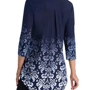 BAISHENGGT Womens Tunic Shirts 3/4 Sleeve Tops Blouses XX-Large Blue Floral