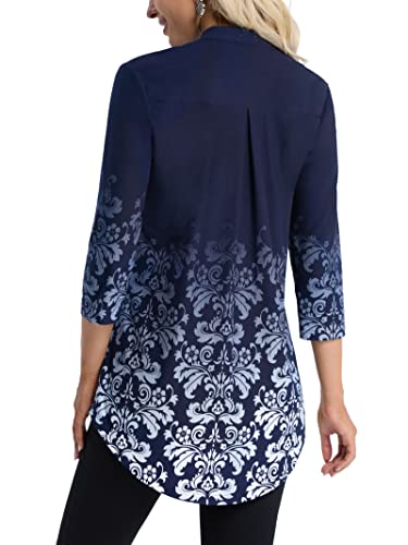 BAISHENGGT Womens Tunic Shirts 3/4 Sleeve Tops Blouses XX-Large Blue Floral