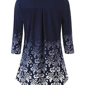 BAISHENGGT Womens Tunic Shirts 3/4 Sleeve Tops Blouses XX-Large Blue Floral