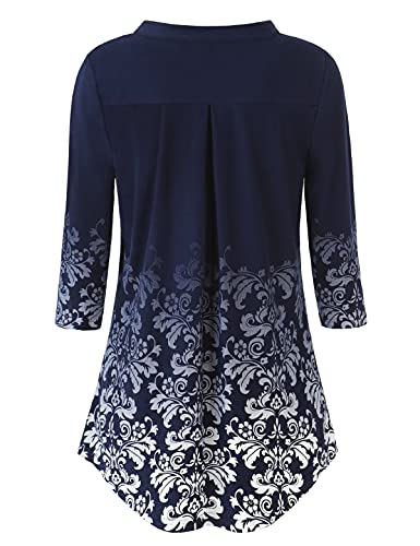 BAISHENGGT Womens Tunic Shirts 3/4 Sleeve Tops Blouses XX-Large Blue Floral