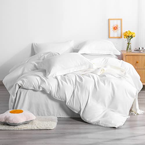 NTBAY 100% Brushed Microfiber Queen Duvet Cover Set, 3 Pieces Super Soft White Bedding Set, Solid Color Zipper Comforter Cover with Ties and 2 Pillow Shams