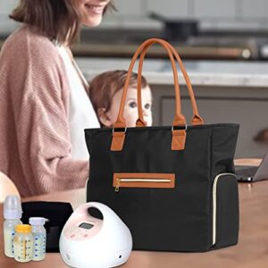 LUXJA Breast Pump Bag with Breastmilk Cooler Bag (Fits Four 5-Ounce Breastmilk Bottles), Breast Pump Tote with Pockets for Cooler Bag and Laptop (Compatible with Most Major Breast Pump), Black