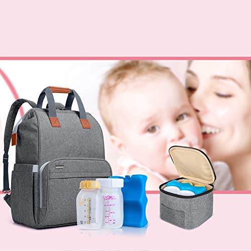 LUXJA Breast Pump Bag with Breastmilk Cooler Bag (Fits Four 5-Ounce Breastmilk Bottles), Breast Pump Backpack with Compartments for Cooler Bag and Laptop (Suitable for Working Mothers), Gray