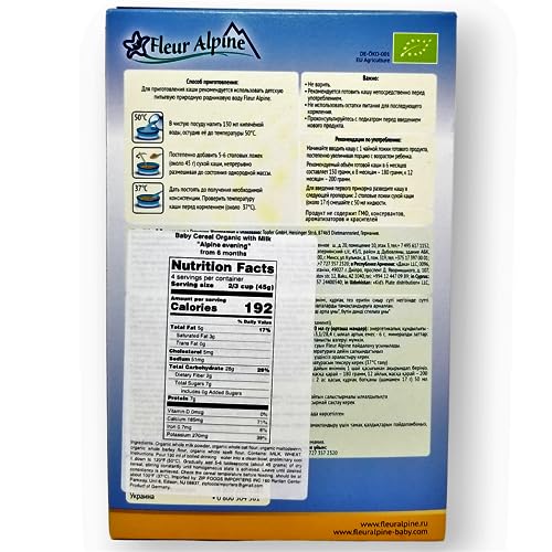 Fleur Alpine Beby Milk Cereal Alpine Evening for Babies from 6 months 7oz/200g from Germany