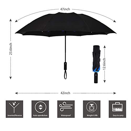 NOORNY Inverted Umbrella Double Layer Automatic Folding Reserve Umbrella Windproof UV Protection for Rain Car Travel Outdoor Men Women Purple Flower