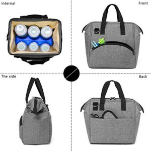 LUXJA Breastmilk Cooler Bag with an Ice Pack (Fits 6 Bottles, Up to 9 Ounces), Breastmilk Cooler for Breastmilk Bottles and Small Accessories, Gray