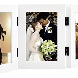 Golden State Art, 4x6 Three Picture Frame Trifold Hinged Photo Frame with 3 Openings, Desk Top Family Picture Collage, with Real Glass (4x6 Triple, White, 2-Pack)