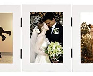 Golden State Art, 4x6 Three Picture Frame Trifold Hinged Photo Frame with 3 Openings, Desk Top Family Picture Collage, with Real Glass (4x6 Triple, White, 2-Pack)