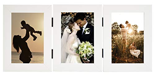 Golden State Art, 4x6 Three Picture Frame Trifold Hinged Photo Frame with 3 Openings, Desk Top Family Picture Collage, with Real Glass (4x6 Triple, White, 2-Pack)