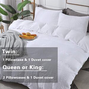 AveLom White Duvet Cover King (104 x 90 inches), 3 Pieces (1 Duvet Cover + 2 Pillow Cases), Seersucker Textured Ultra Soft Washed Microfiber, Textured Duvet Cover with Zipper Closure, Corner Ties