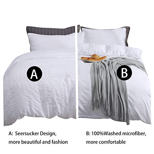 AveLom White Duvet Cover King (104 x 90 inches), 3 Pieces (1 Duvet Cover + 2 Pillow Cases), Seersucker Textured Ultra Soft Washed Microfiber, Textured Duvet Cover with Zipper Closure, Corner Ties