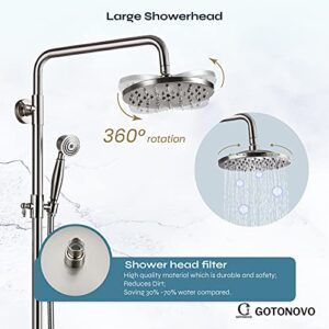 Shower Faucet Set Exposed 8 Rain Shower 2 Double Knobs Handle Brushed Nickel Triple Function Tub Spout Shower Fixture Combo System Unit Set