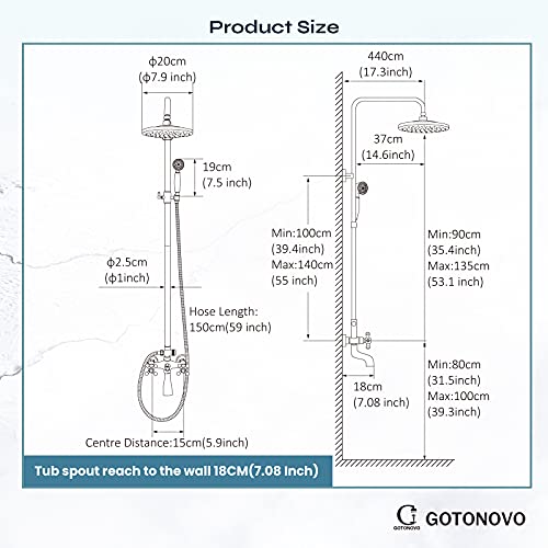 Shower Faucet Set Exposed 8 Rain Shower 2 Double Knobs Handle Brushed Nickel Triple Function Tub Spout Shower Fixture Combo System Unit Set