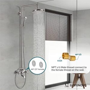 Shower Faucet Set Exposed 8 Rain Shower 2 Double Knobs Handle Brushed Nickel Triple Function Tub Spout Shower Fixture Combo System Unit Set