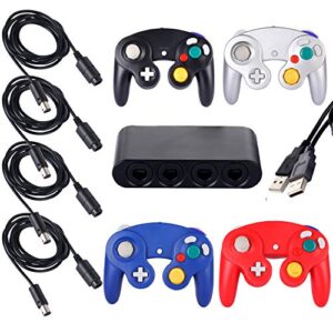 4 Pack Game cube Controller Bundle with 4 Extension Cords and a 4-Port Adapter for S-witch PC Wii U Console