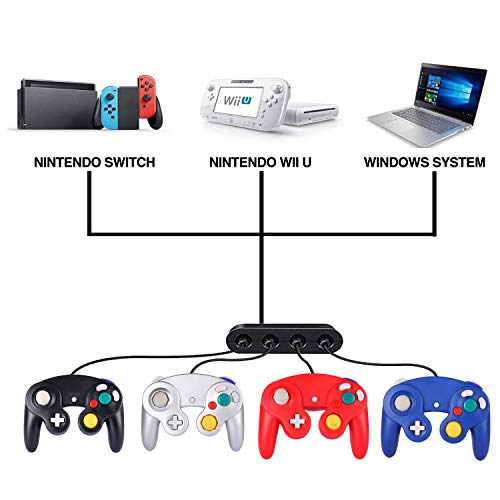 4 Pack Game cube Controller Bundle with 4 Extension Cords and a 4-Port Adapter for S-witch PC Wii U Console