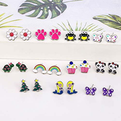 33 Pairs Stud Earrings Set for Kids - Hypoallergenic - Colorful CZ Animal Stud Earrings for Little / teen Girls Jewelry