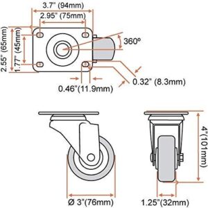 8 Pack 3 Inch Combo Caster Swivel Plate 4 w/Brake & 4 Plate Heavy Duty on Red PU Wheels with Heavy Duty Screws