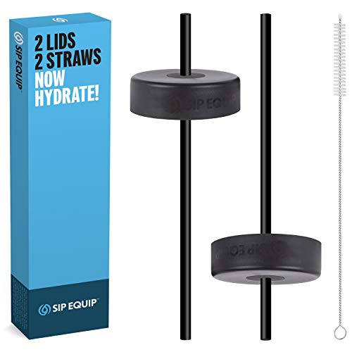 Sip Equip Wide Mouth Straw Lids (2 Pack), Compatible with Hydro Flask, Simple Modern, Hydro Cell, Thermoflask, Takeya, Vmini and Iron Flask, 2 Lids, 2 Straws and 1 Straw Brush, Original