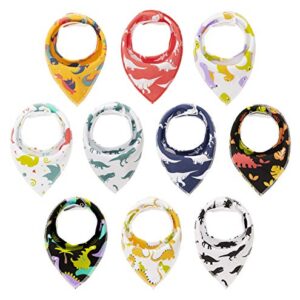 Maiwa 10-Pack Dinosaur Bandana Bibs for Baby Boys for Drooling Feeding and Teething