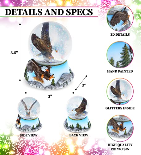 CoTa Global Eagle Snow Globe - Sparkly Water Globe Figurine with Sparkling Glitter, Collectible Novelty Ornament for Home Decor, for Birthdays, Christmas, and Valentine's Day - 65mm