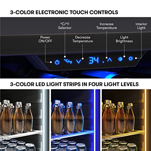 Zephyr Presrv 24" Wine Fridge & Beverage Refrigerator Single Zone Under Counter - Mini Wine Cooler Cellars Small Beer Fridge Cabinet Drink Chiller Freestanding Wine Beverage Cooler,13 Bottles, 84 Cans