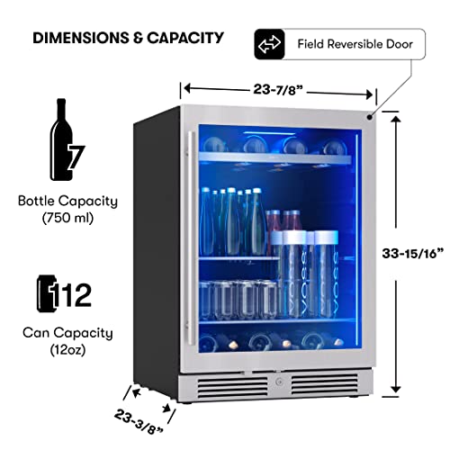 Zephyr Presrv 24" Wine Fridge & Beverage Refrigerator Single Zone Under Counter - Mini Wine Cooler Cellars Small Beer Fridge Cabinet Drink Chiller Freestanding Wine Beverage Cooler,13 Bottles, 84 Cans