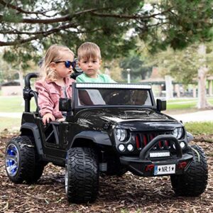 2024 Two (2) Seater Ride On Kids Car Truck w/Remote | Large 12V Battery Licensed Kid Car to Drive 3 Speeds, Leather Seat, MP3 Music by Bluetooth, FM Radio, Rubber Tires in Black