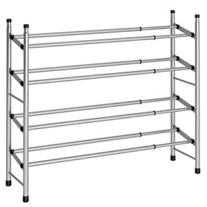 tzamli 4-tier free standing shoe rack metal iron of expandable and adjustable shoes organizer, stackable shoe shelf for entryway doorway, 24.41" x 8.66" x 25.98" (silver gray, 4-tier)