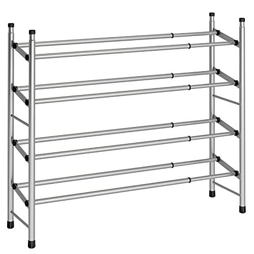 TZAMLI 4-Tier Free Standing Shoe Rack Metal Iron of Expandable and Adjustable Shoes Organizer, Stackable Shoe Shelf for Entryway Doorway, 24.41" x 8.66" x 25.98" (Silver Gray, 4-Tier)