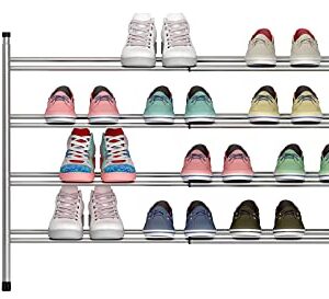 TZAMLI 4-Tier Free Standing Shoe Rack Metal Iron of Expandable and Adjustable Shoes Organizer, Stackable Shoe Shelf for Entryway Doorway, 24.41" x 8.66" x 25.98" (Silver Gray, 4-Tier)