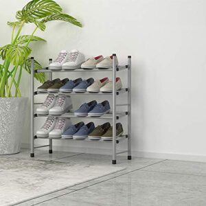 TZAMLI 4-Tier Free Standing Shoe Rack Metal Iron of Expandable and Adjustable Shoes Organizer, Stackable Shoe Shelf for Entryway Doorway, 24.41" x 8.66" x 25.98" (Silver Gray, 4-Tier)