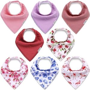 kiddycare soft waterproof baby bibs for girls - organic cotton bandana baby bibs for boy, absorbent lightweight bibs for baby girl, drool bibs for baby boy, baberos para bebe, 0-6 months (8 pack)