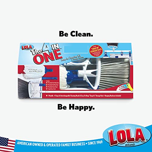 Lola Products 6-in-1 Cleaning Kit & Storage System | SPACE SAVER | 3 Mops, 1 Broom, 1 Storage Rack & 1 Handle | Cleans Dirt, Grime, Dust, & Pet Hair | Wall Mount Holder, Floor Cleaner & Dusting